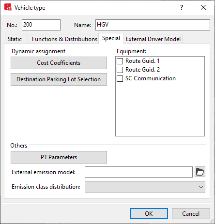 Configuring emission calculation for a vehicle type
